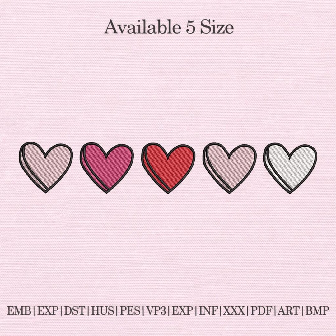Simple Heart Embroidery Design Set, Minimal Valentine Hearts Stitch ...