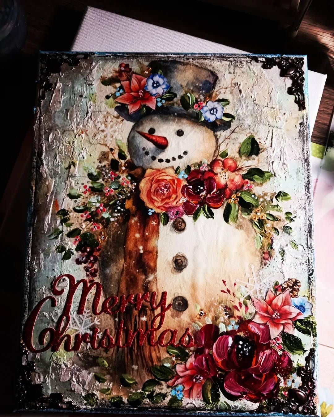 Merry Christmas Snowman Original Mixed Media Painting - Etsy
