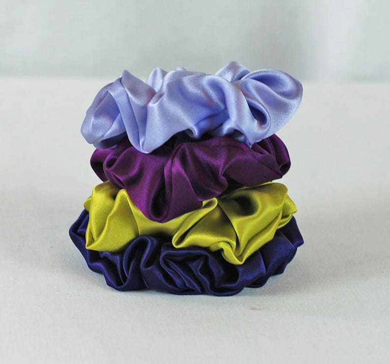 Pure Silk Hair Scrunchies, Set of 4, Lilac Garden, 19mm Silk Charmeuse ...