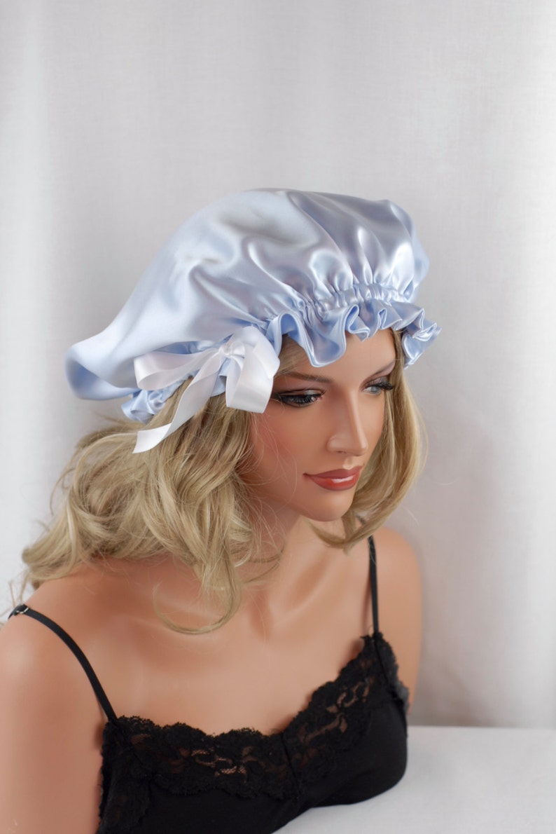 Silk Sleep Bonnet Light Blue Charmeuse Fully Adjustable Bow | Etsy