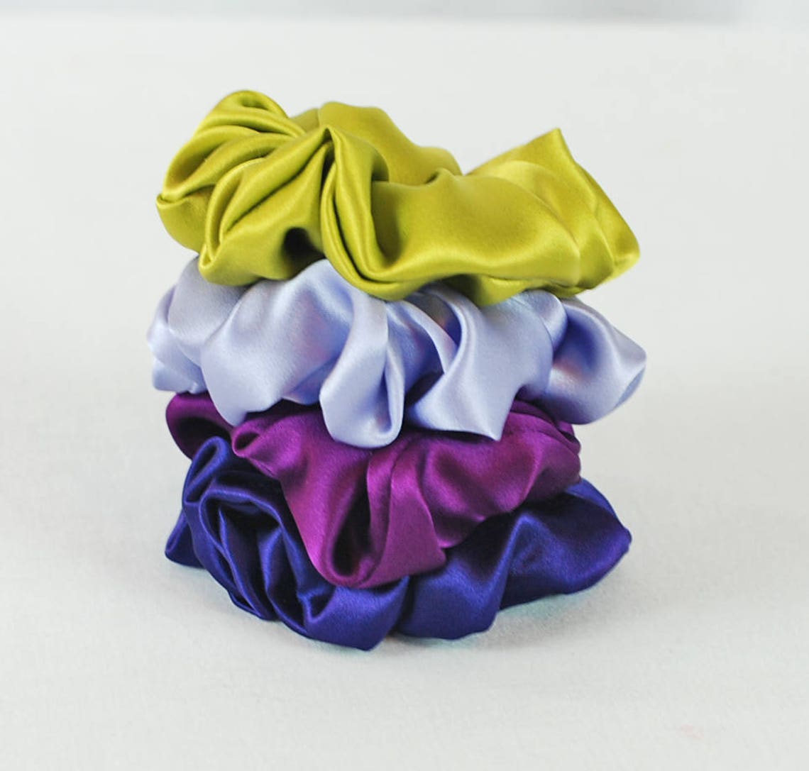 Pure Silk Hair Scrunchies, Set of 4, Lilac Garden, 19mm Silk Charmeuse ...