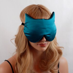 Silk Eye Mask Cat Sleep Mask, Peacock and Black Charmeuse, Fully ...