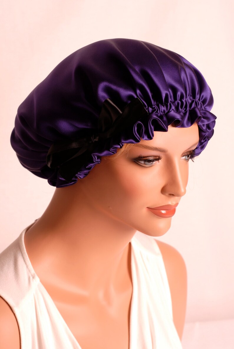 Silk Sleep Bonnet Deep Purple Charmeuse Fully Adjustable Bow - Etsy