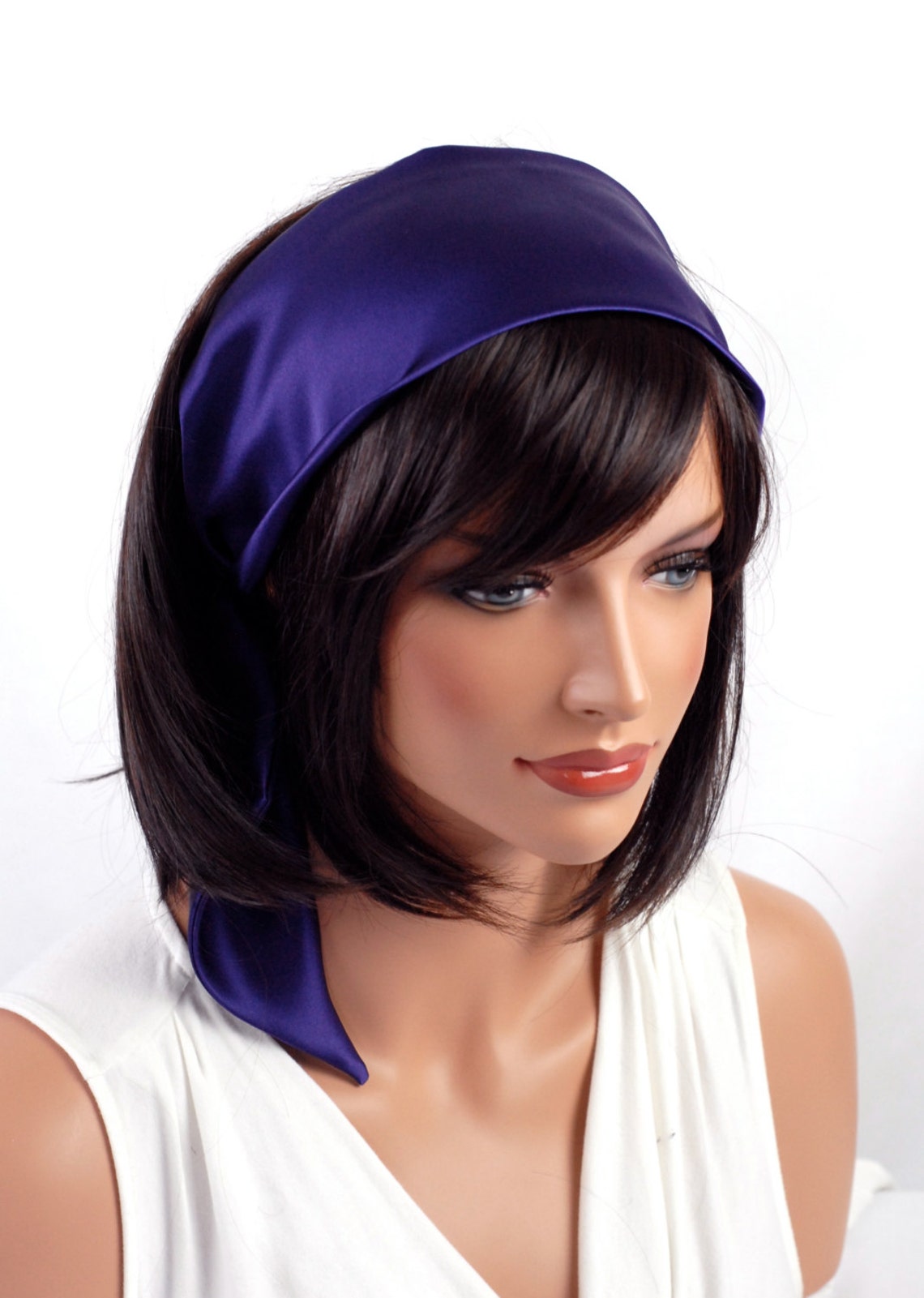 100% Pure Silk Deep Purple Headband, Size 44" X 4", Mulberry Charmeuse ...