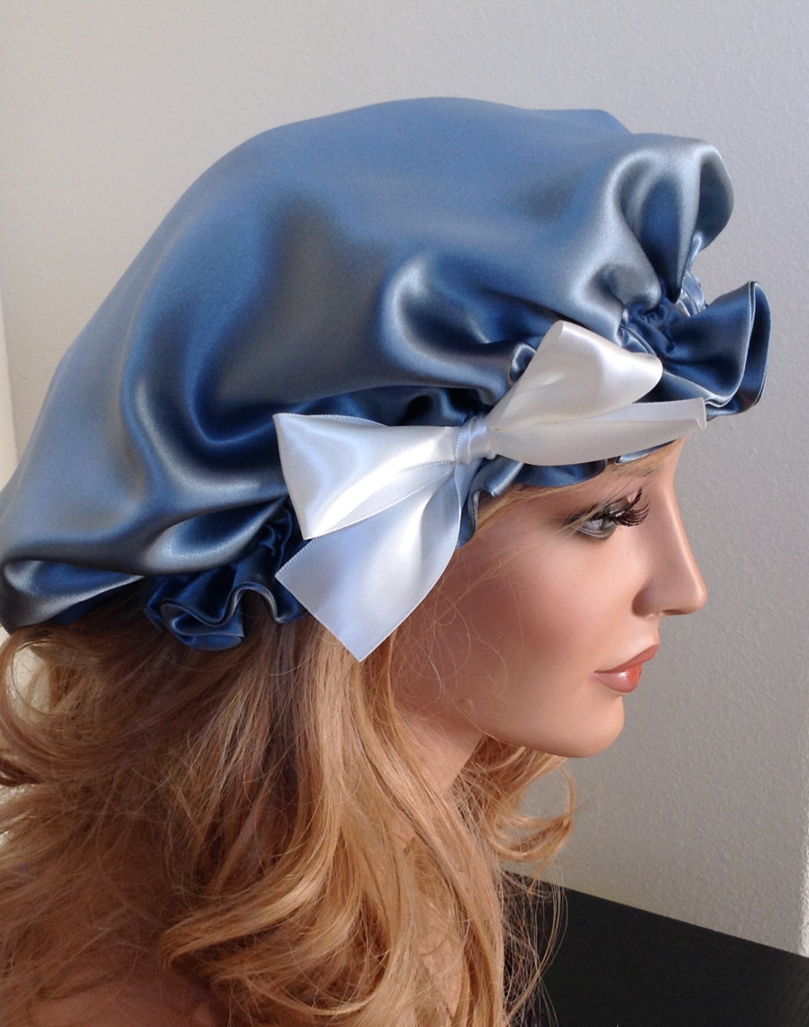 Silk Sleep Bonnet Smoky Blue Charmeuse Fully Adjustable Bow - Etsy