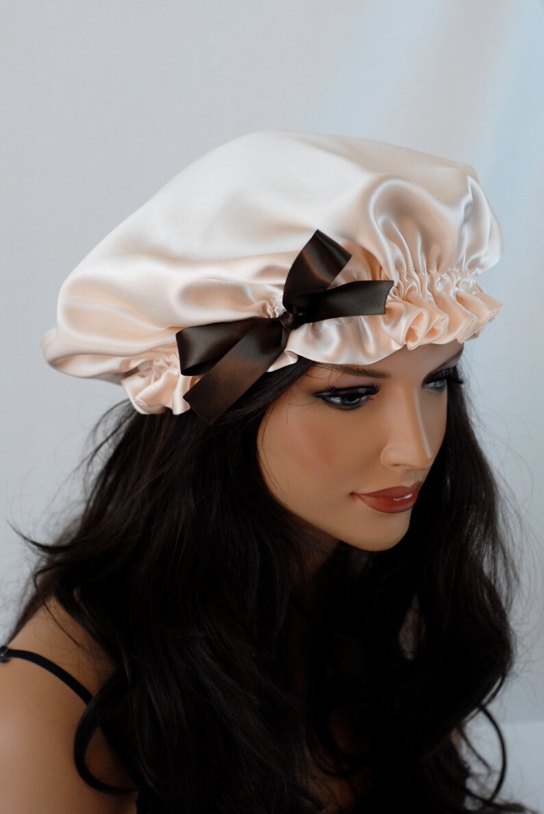 Silk Sleep Bonnet, Light Pink Charmeuse, Fully Adjustable Bow ...