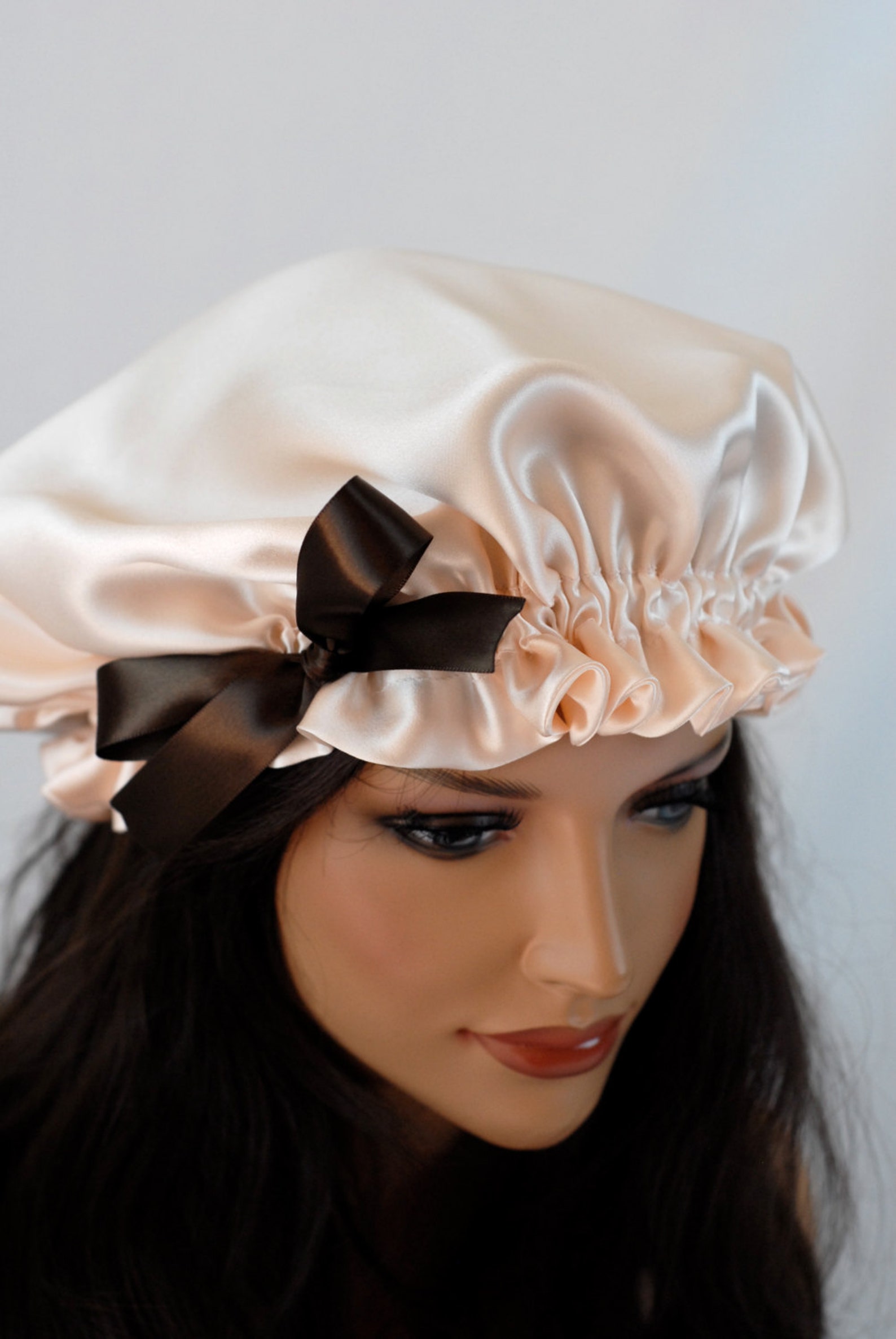 Silk Sleep Bonnet, Light Pink Charmeuse, Fully Adjustable Bow ...