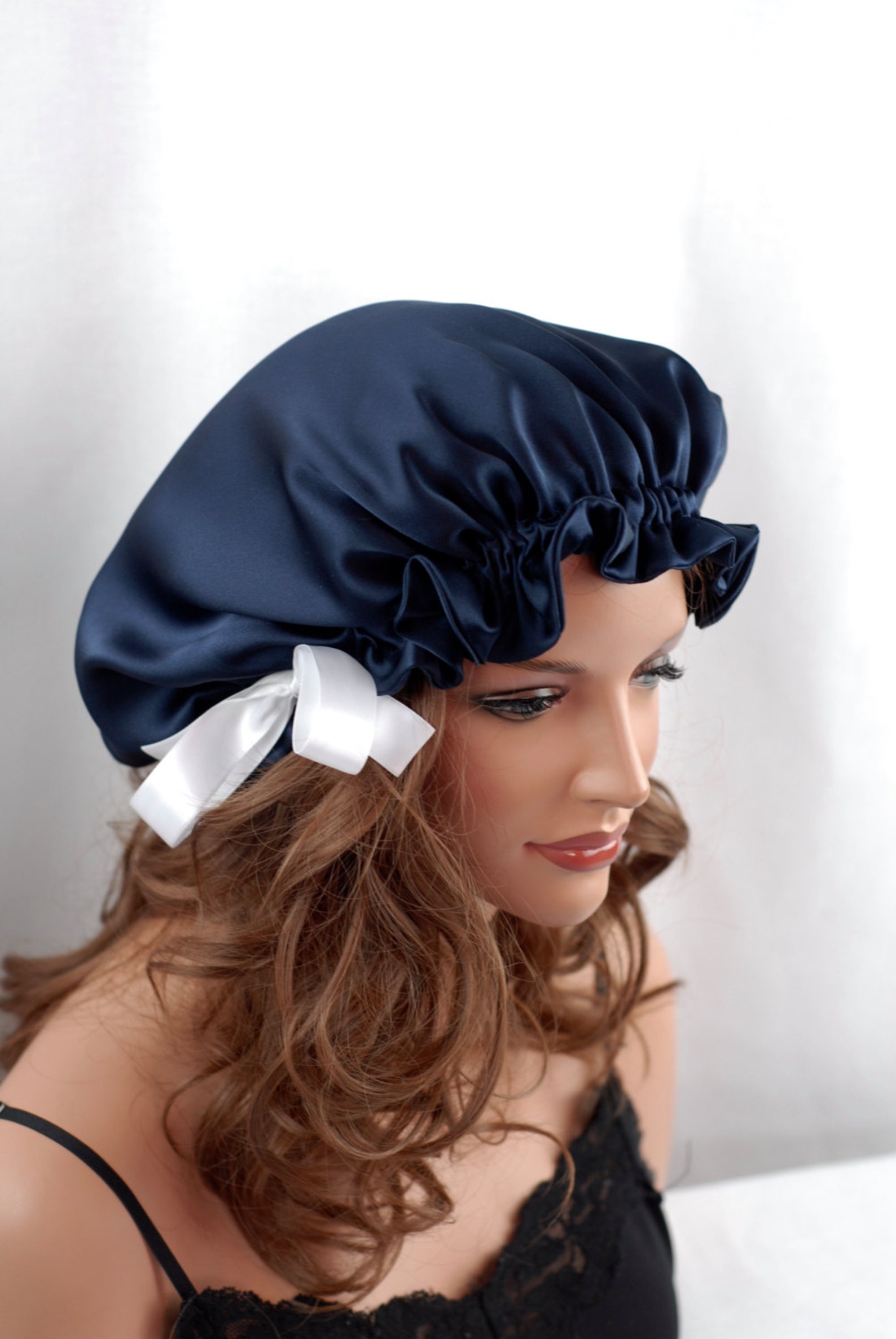 Silk Sleep Bonnet Navy Blue Charmeuse Fully Adjustable Bow - Etsy