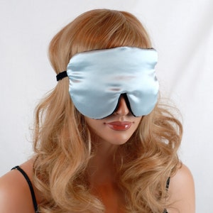 Silk Eye Mask Sleep Mask, Light Blue and Black Charmeuse, Fully ...