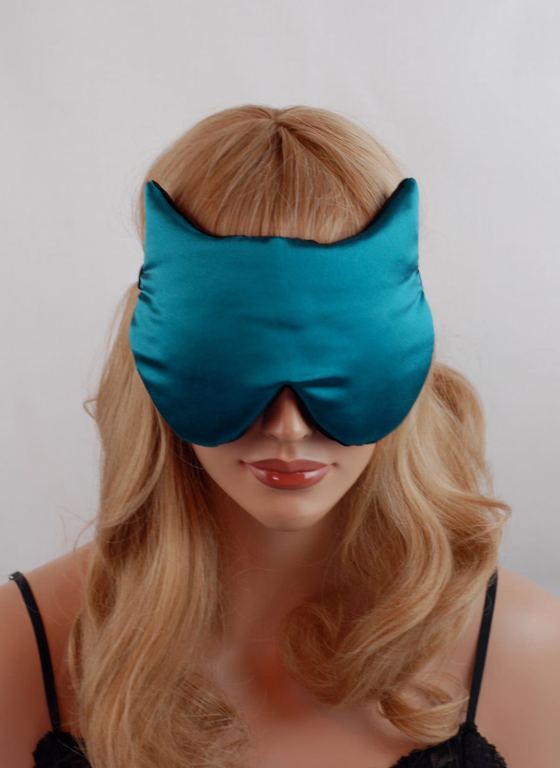 Silk Eye Mask Cat Sleep Mask Peacock and Black Charmeuse | Etsy