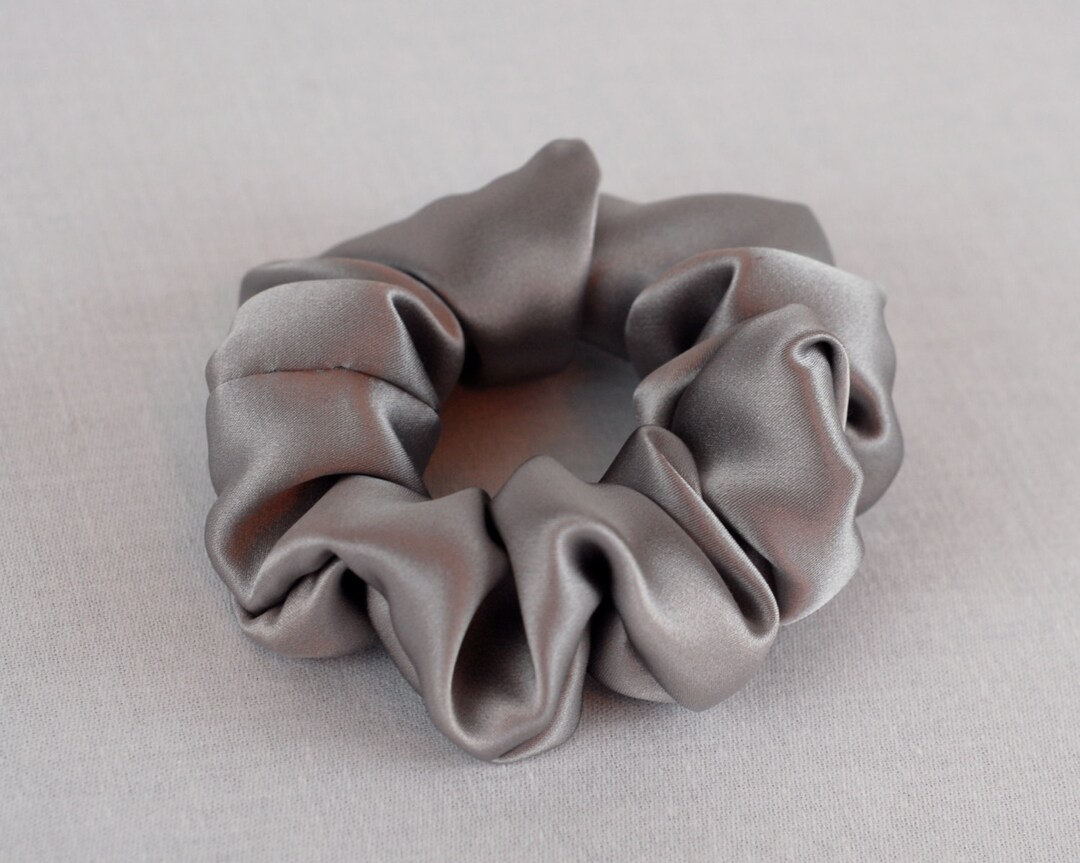 Pure Silk Hair Scrunchie, Sterling Silver Colored Charmeuse, Small ...