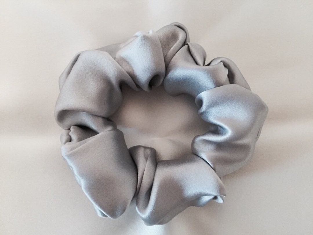 Pure Silk Hair Scrunchie, Sterling Silver Charmeuse, Small, Regular ...