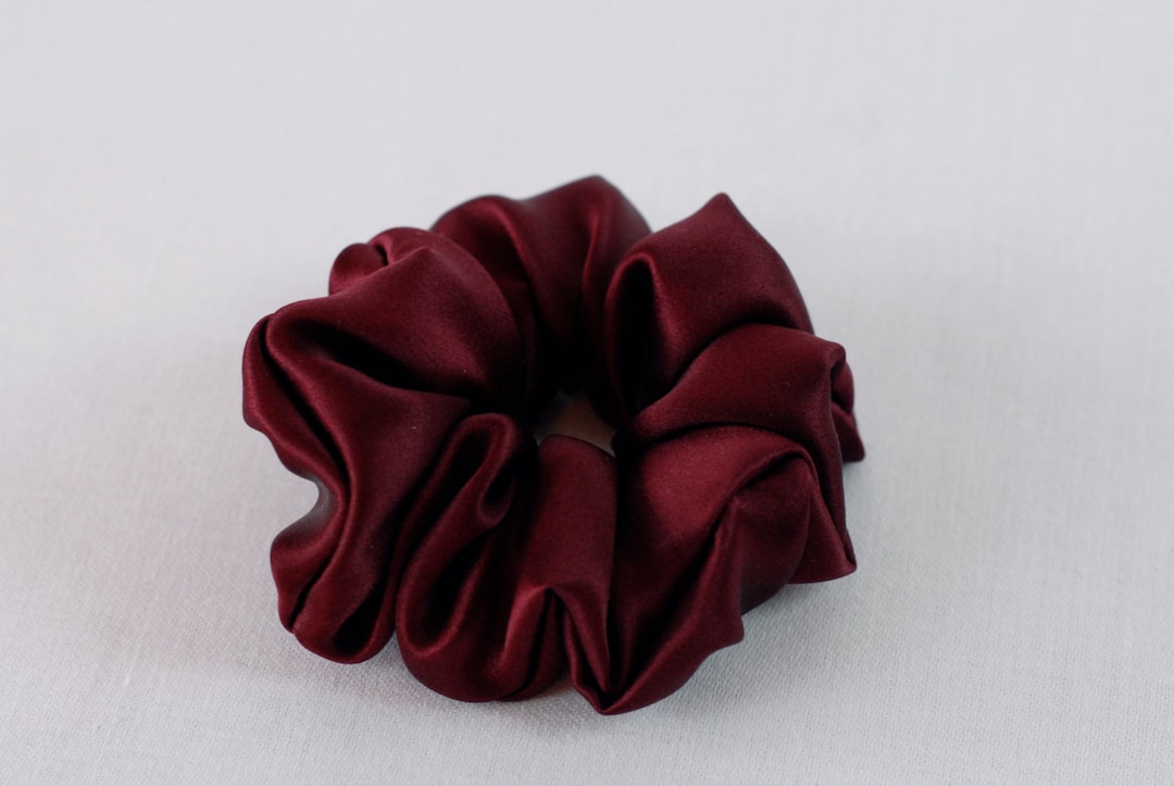 Pure Silk Hair Scrunchie, Deep Wine Colored Charmeuse, Small, Regular ...