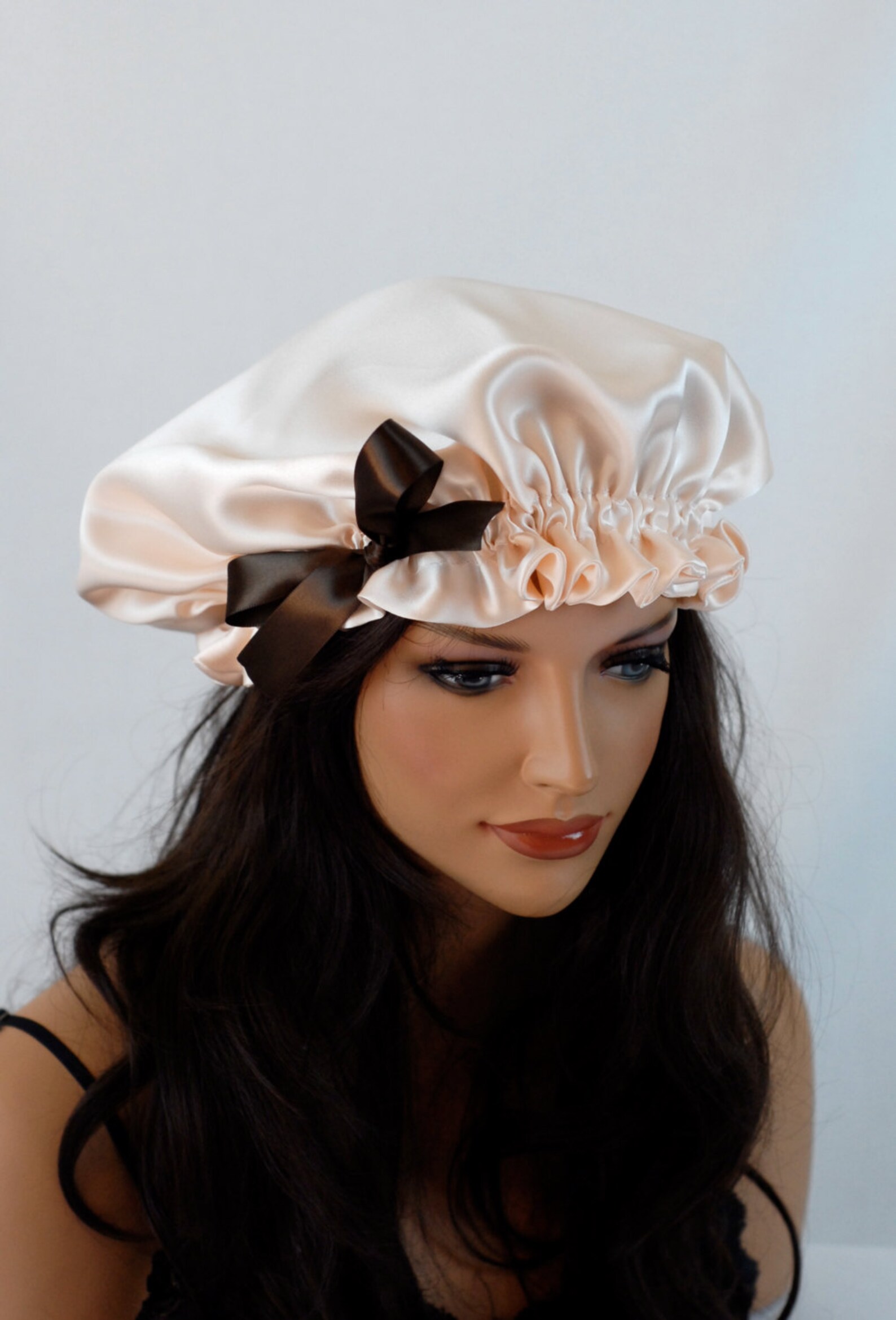 Silk Sleep Bonnet, Light Pink Charmeuse, Fully Adjustable Bow ...