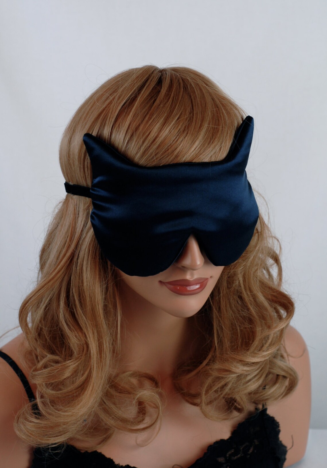 100% Silk Eye Mask Cat Sleep Mask Navy Blue Charmeuse Fully - Etsy