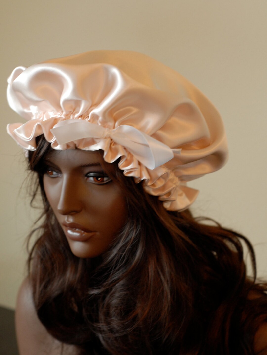 Silk Sleep Bonnet, Light Pink Charmeuse, Fully Adjustable Bow ...