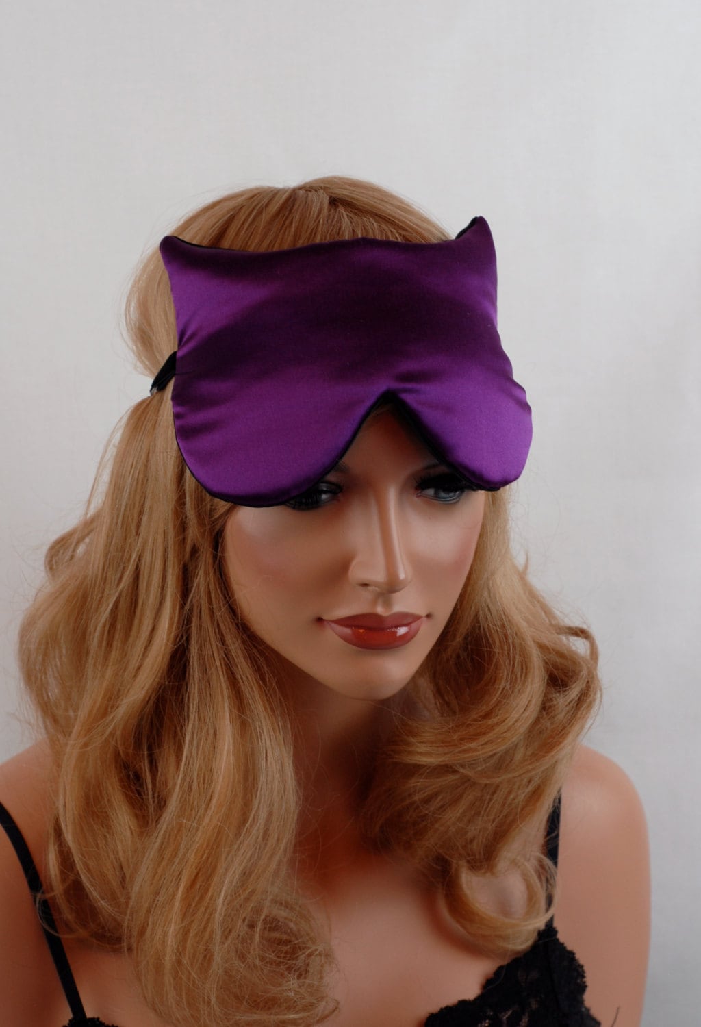 Silk Eye Mask Cat Sleep Mask Plum and Black Charmeuse Fully - Etsy