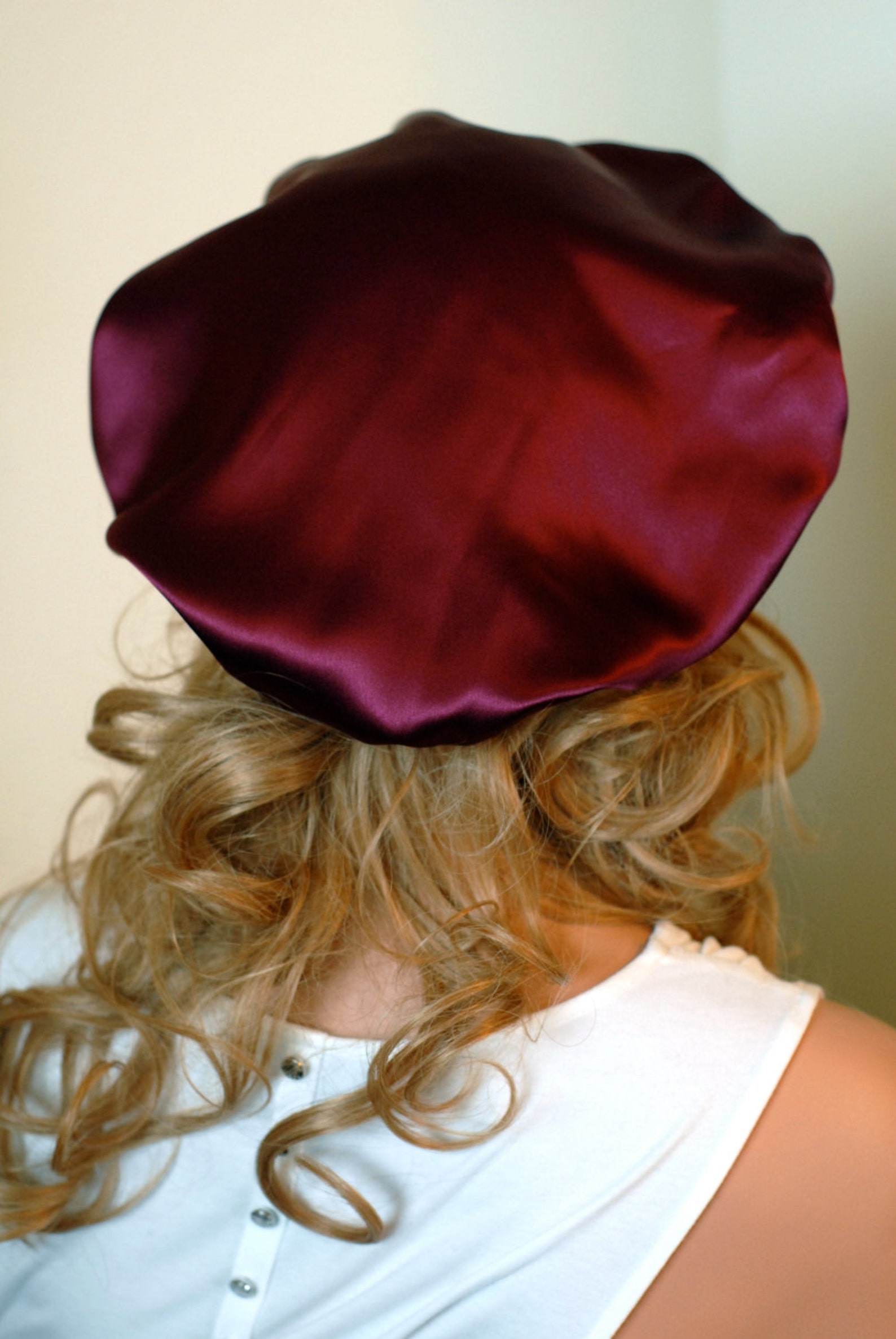 100% Pure Silk Sleep Bonnet Sleep Cap, Wine Charmeuse Silk, Adjustable ...