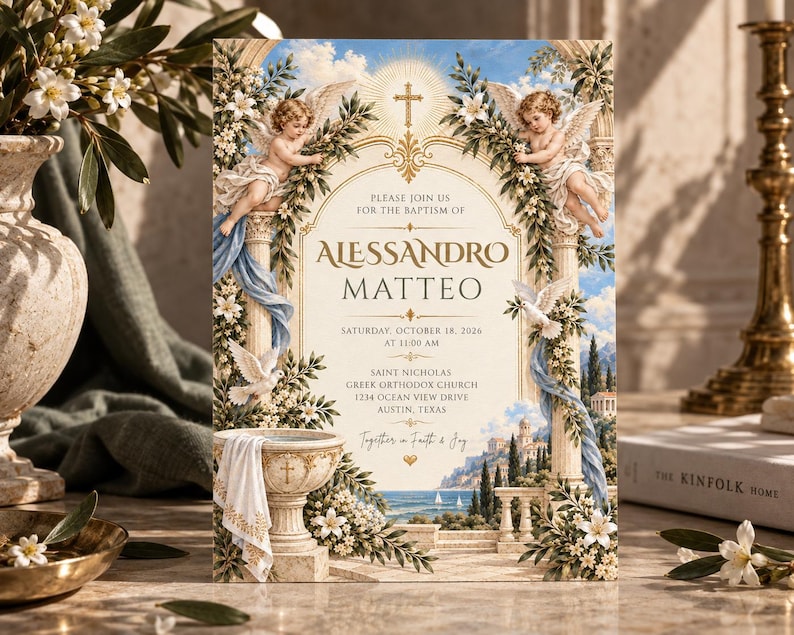 Greek Orthodox Baptism Invitation Template, Angel Cherub Boy ...