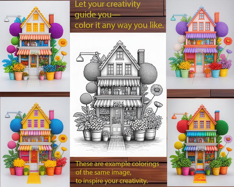 Flower Shop Coloring Pages: 35 Fantasy Storefronts (printable PDF) - Etsy