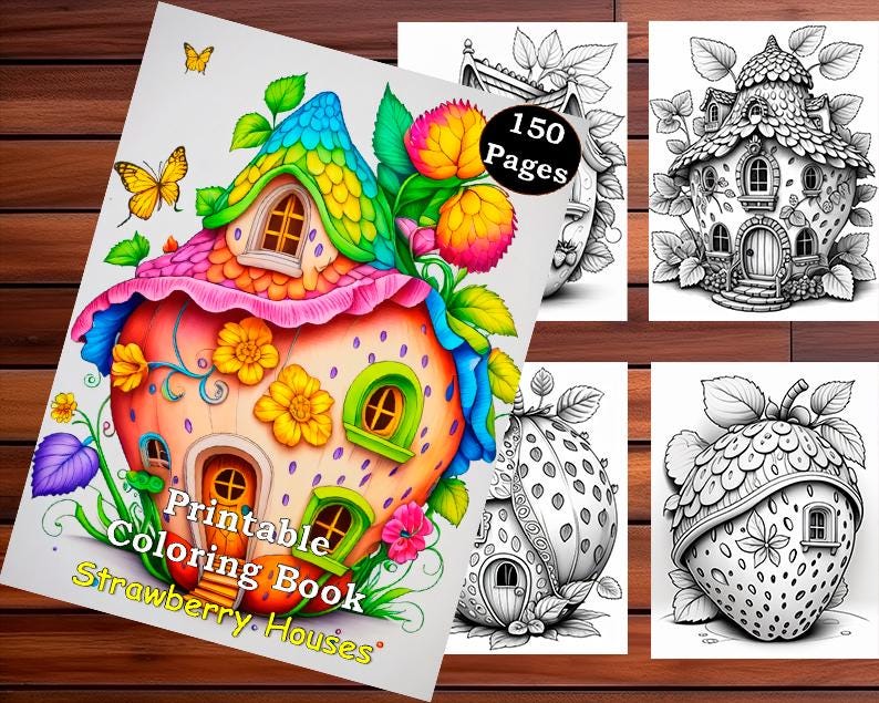 Strawberry House Coloring Book: 150 Fantasy Pages (printable PDF) - Etsy