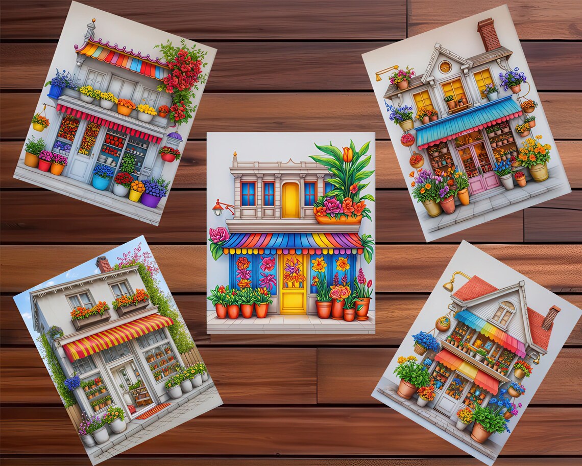 Flower Shop Coloring Pages: 35 Fantasy Storefronts (printable PDF) - Etsy