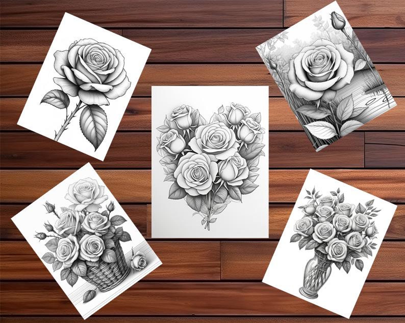 25 Rose Coloring Pages: Floral Art for Adults & Kids (printable PDF) - Etsy