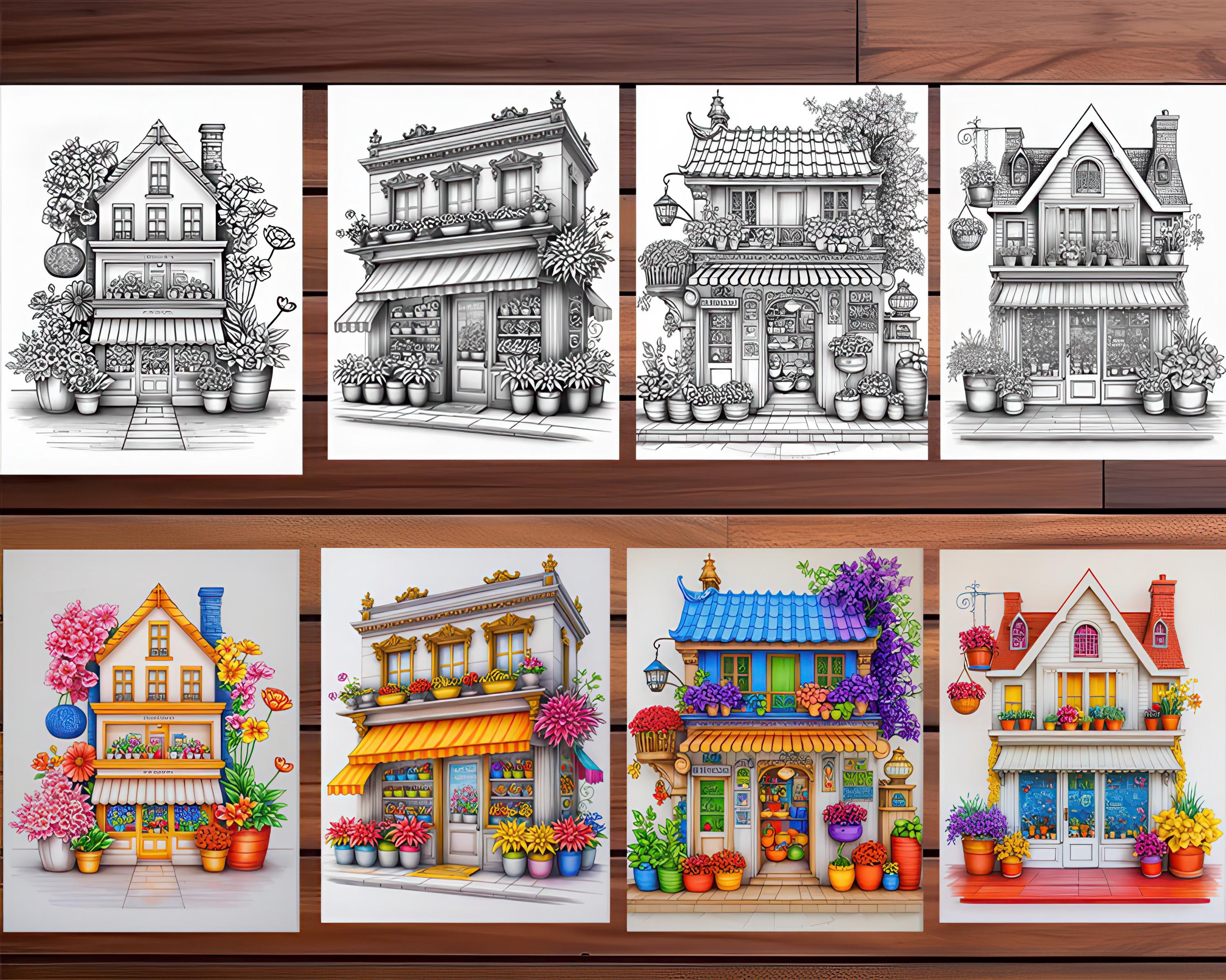 Flower Shop Coloring Pages: 35 Fantasy Storefronts (printable PDF) - Etsy