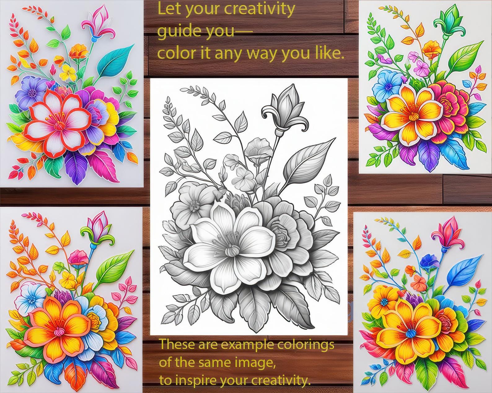 Flower Coloring Pages: 30 Printable Grayscale Designs (PDF) - Etsy