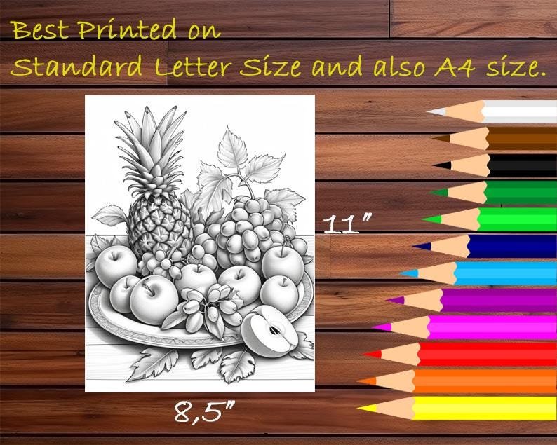 Fruit Coloring Pages: 30 Printable Fantasy Coloring Sheets (PDF) - Etsy