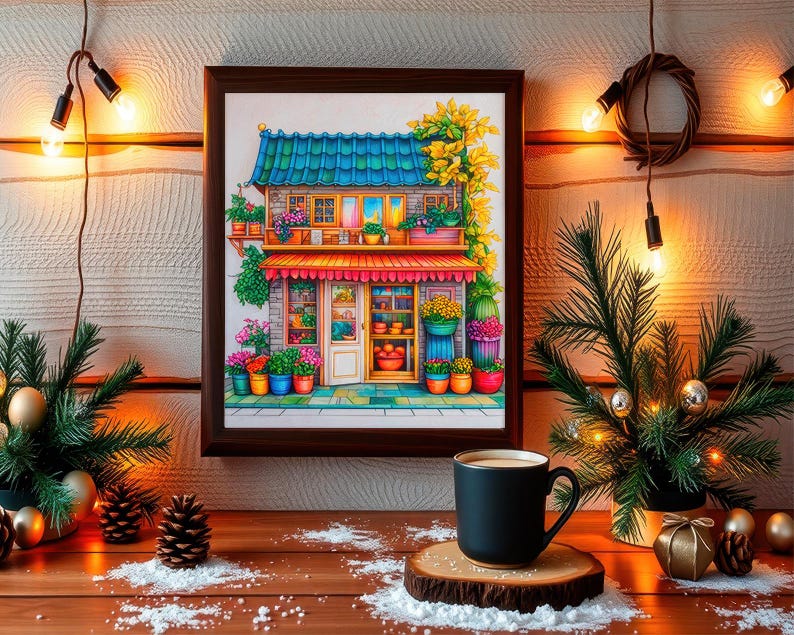 Flower Shop Coloring Pages: 35 Fantasy Storefronts (printable PDF) - Etsy