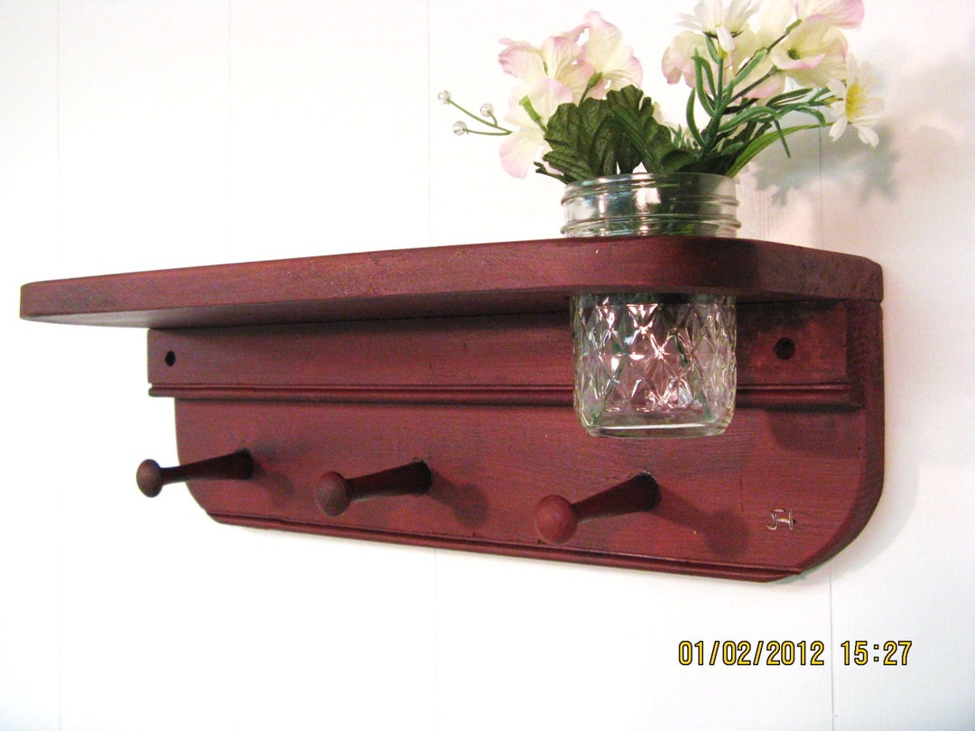 Shabby Chic Peg Shelf With Jelly Jar Vase, Rustic Reclaimed Wood - Etsy