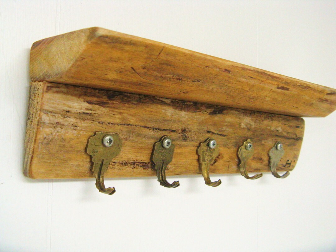 Rustic Key Rack, Bent Key Hooks, 12 Inch Shelf - Etsy