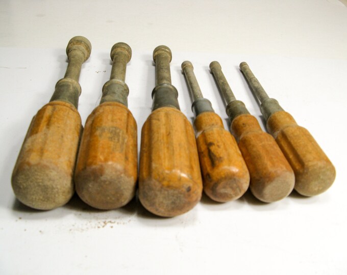 ANTIQUE / VINTAGE TOOLS, Wood Handle Nut Driver, Set of Six, Man Cave ...