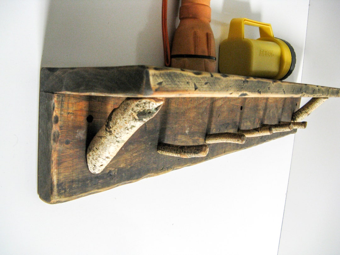Rustic Wall Shelf, 24", W/ 4 Twig Pegs, Coat Rack, Hat Rack, Key Rack ...