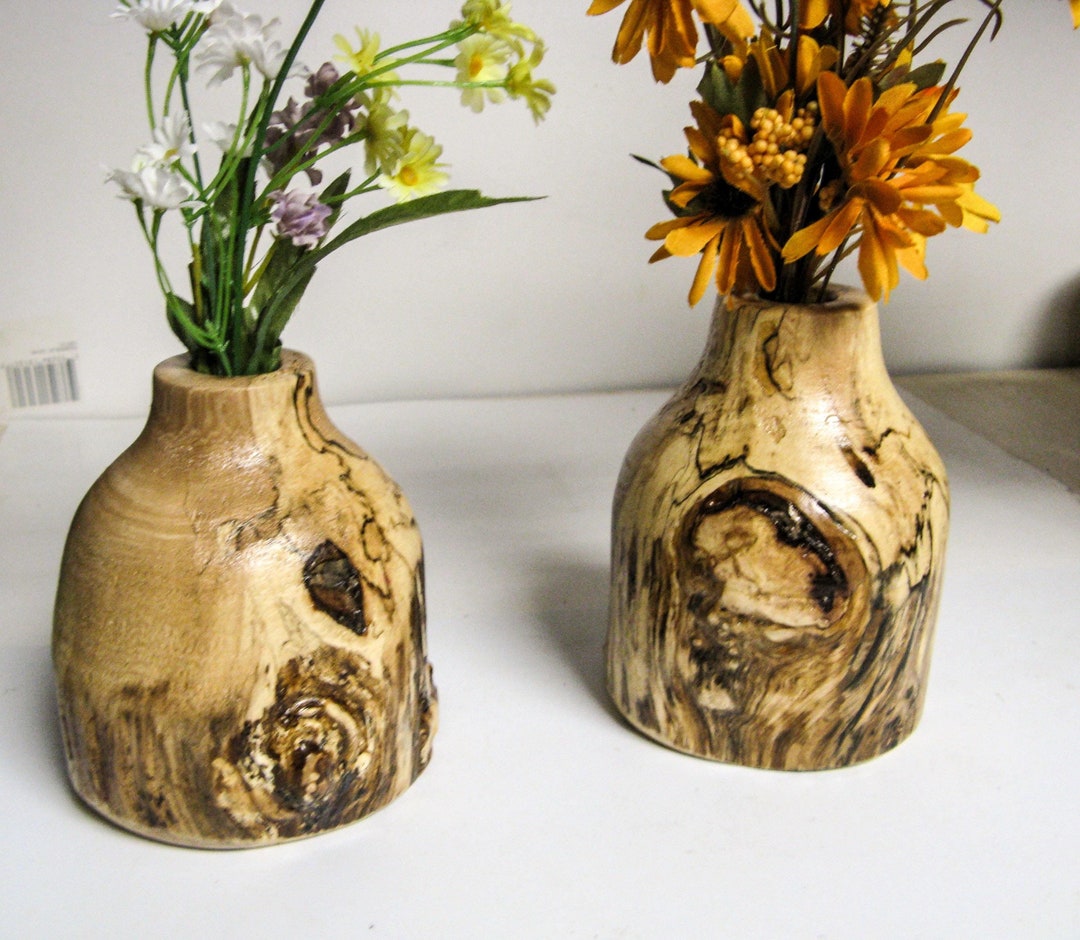 Handmade Rustic Hickory Vases, Natural Aged Wood Candle Holders, Set of ...