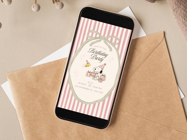 Editable Snoopy Birthday Invitation Template, Peanuts Party Invite ...