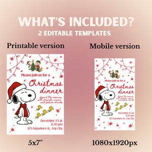 Snoopy Christmas Dinner Invitation | Peanuts Holiday Party Invite ...