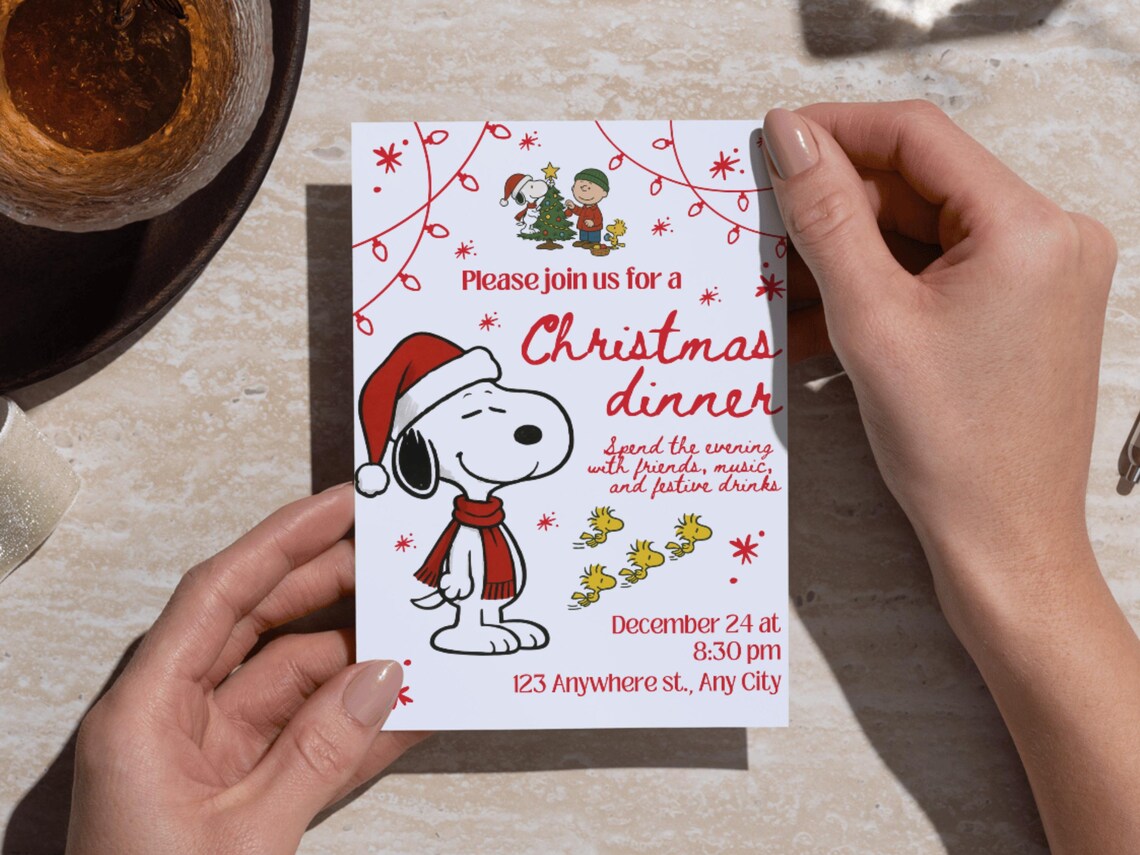 Snoopy Christmas Dinner Invitation | Peanuts Holiday Party Invite ...
