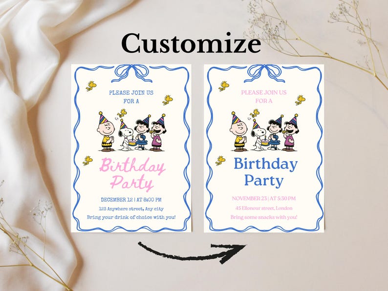 Peanuts Birthday Invitation With Snoopy & Friends | Editable Canva ...