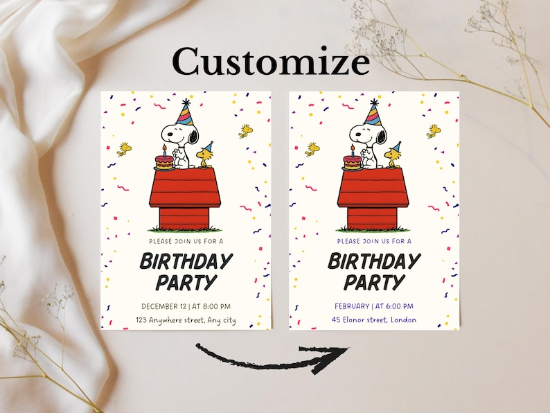 Snoopy Birthday Party Invitation | Peanuts Printable and Mobile Canva ...