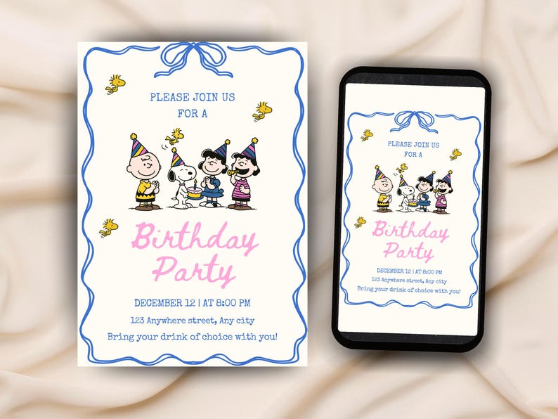Peanuts Birthday Invitation With Snoopy & Friends | Editable Canva ...