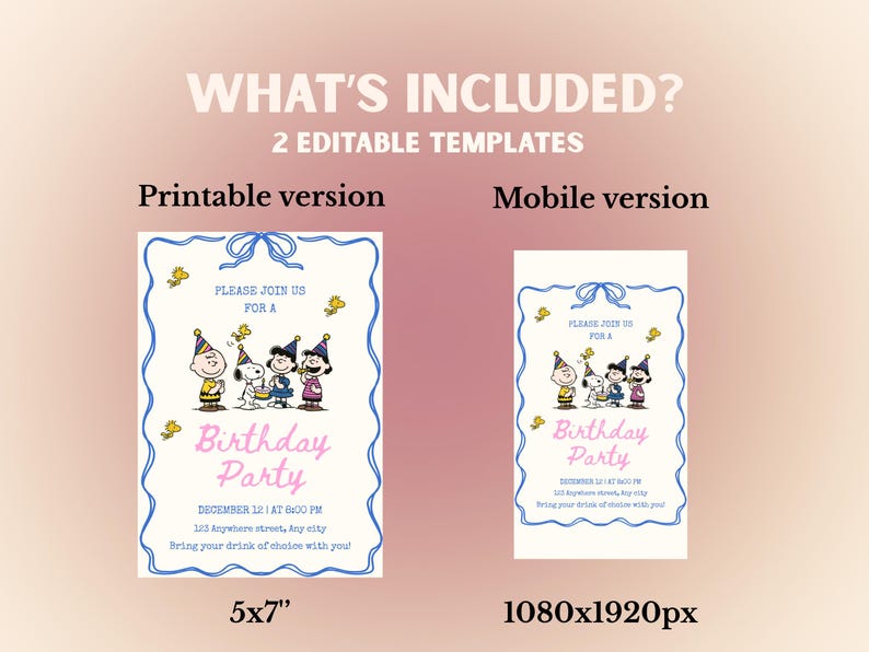 Peanuts Birthday Invitation With Snoopy & Friends | Editable Canva ...