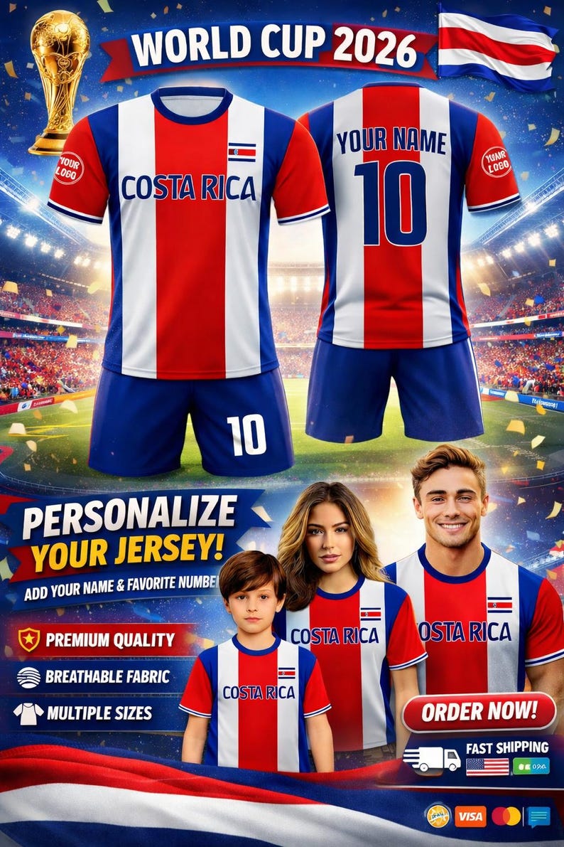 Custom Costa Rica Soccer Jersey for Men Women Youth Uniform Shirt for ...
