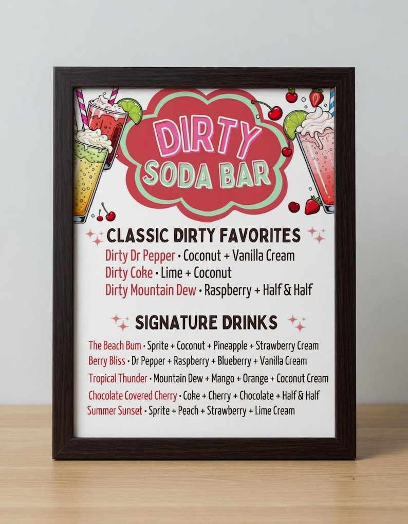 Editable Dirty Soda Bar Menu Sign, Wedding Reception, Bridal Shower ...