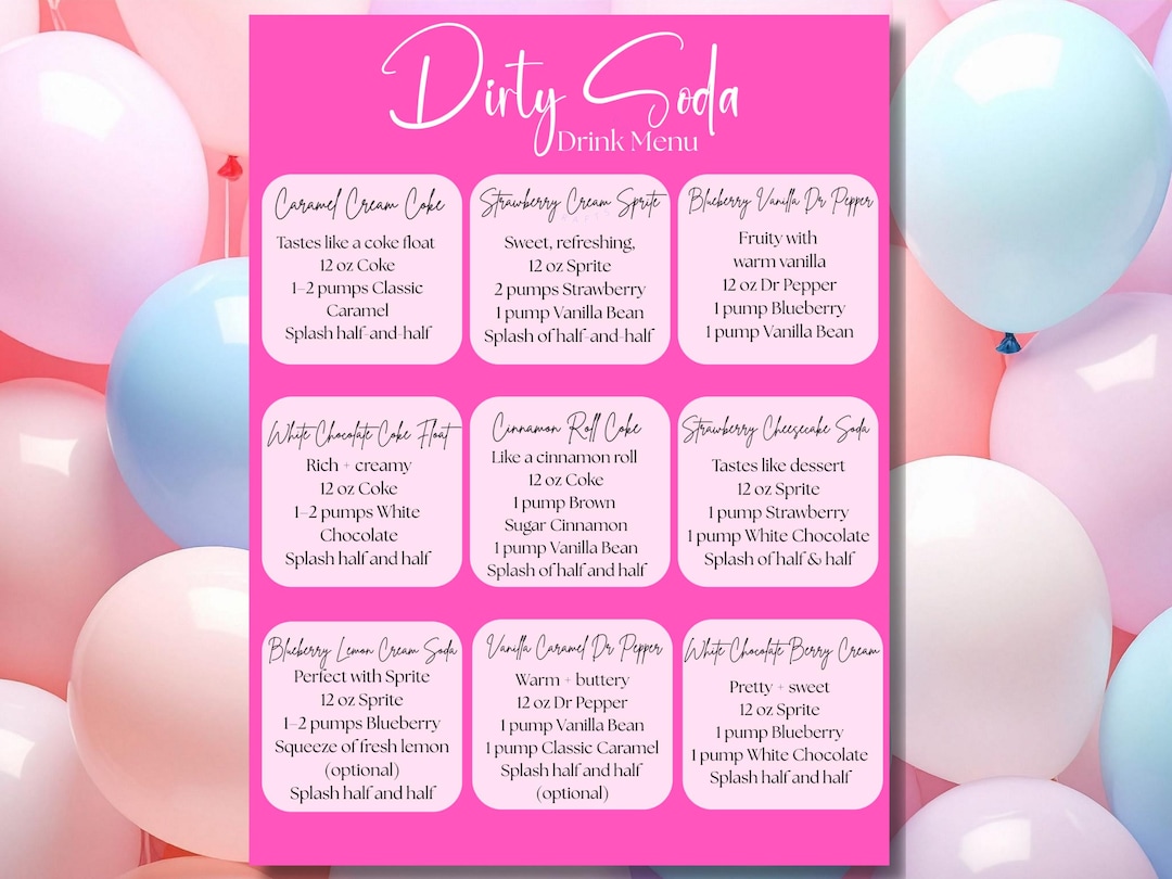 Pink Dirty Soda Drink Menu Template | Minimalist Party Bar Sign ...