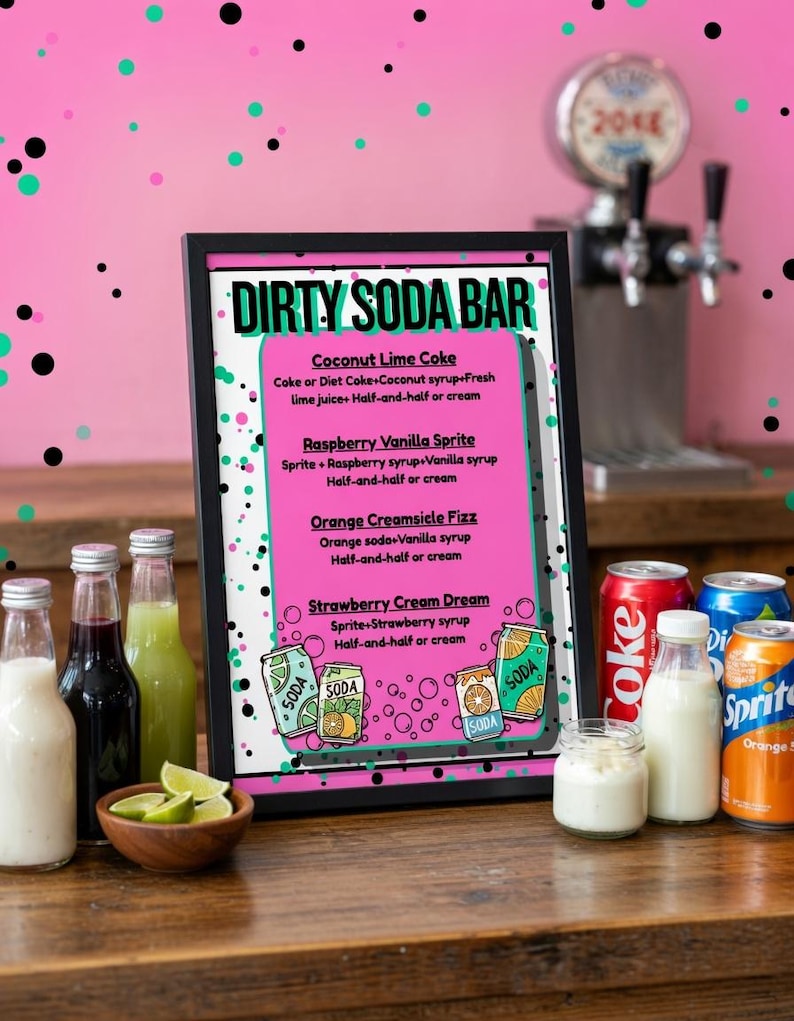 Editable Dirty Soda Bar Menu Sign | Party Drink Recipe (digital ...