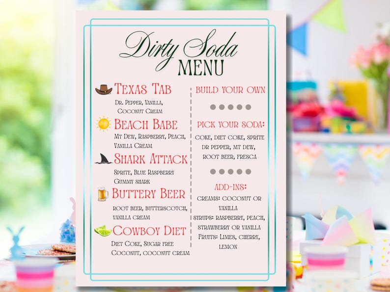 Dirty Soda Menu Template | Party Printable (digital Download) | Welcome ...