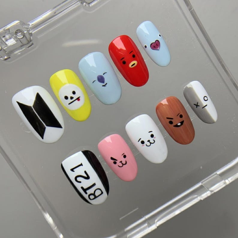 BT21 Press on Nails | K-pop Army Fan Art, Handmade Gel Nail Set - Etsy
