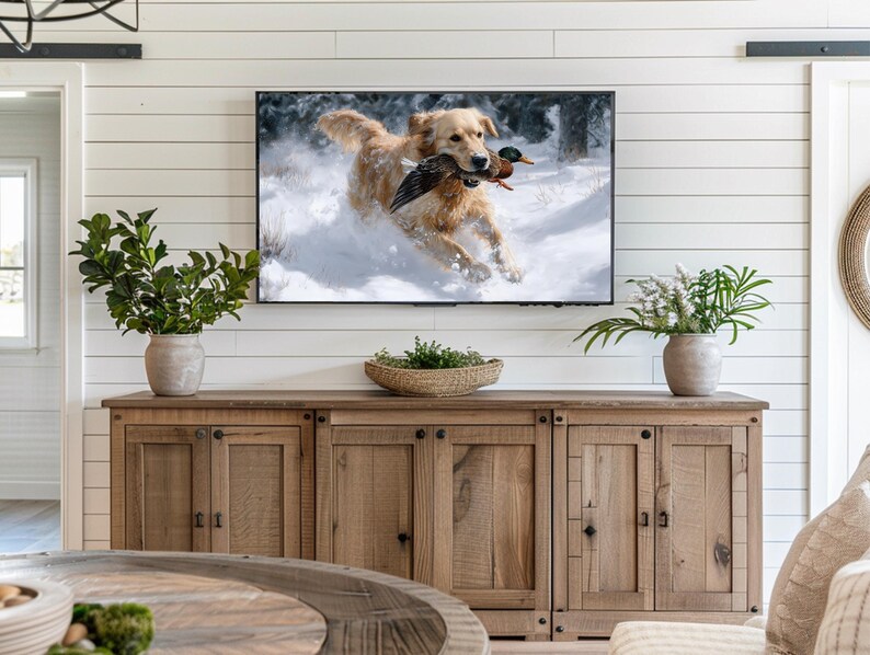 Golden Retriever Duck Hunting Art Winter Sporting Dog Painting Samsung ...